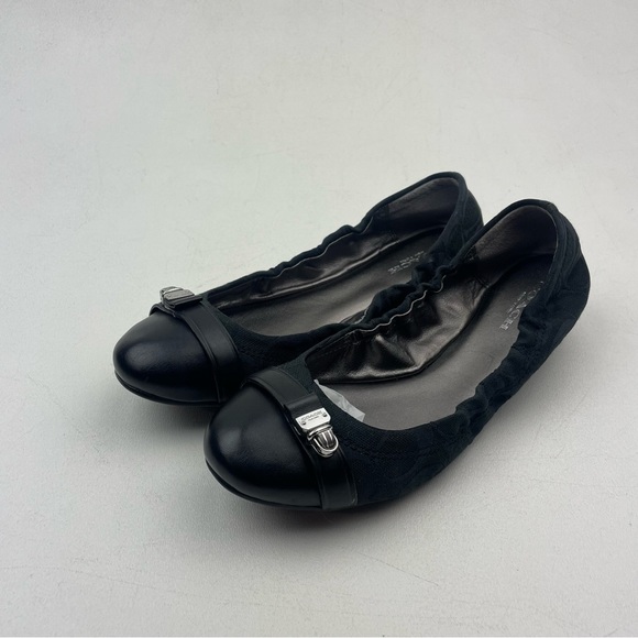Coach | Shoes | Coach Black Signature Leather Cap Toe Ballet Flats Size ...